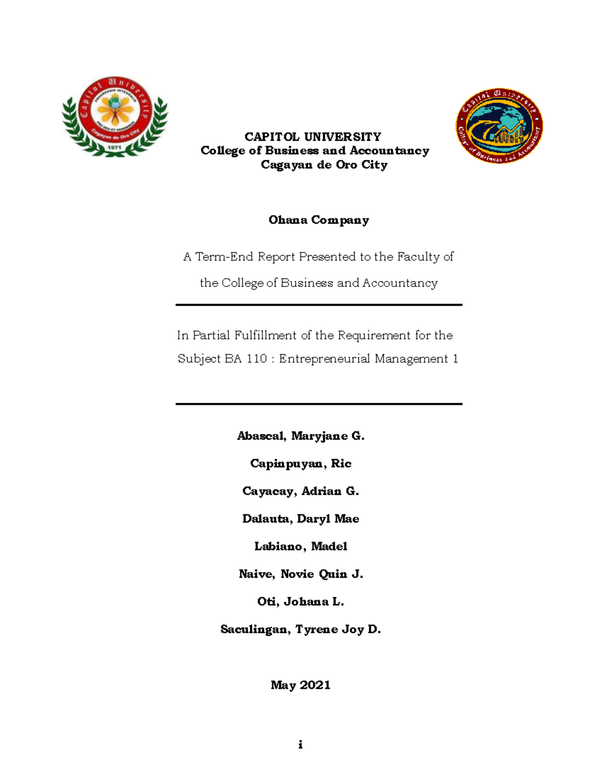 Entrepgroup 4 - Entrep Management - i CAPITOL UNIVERSITY College of ...