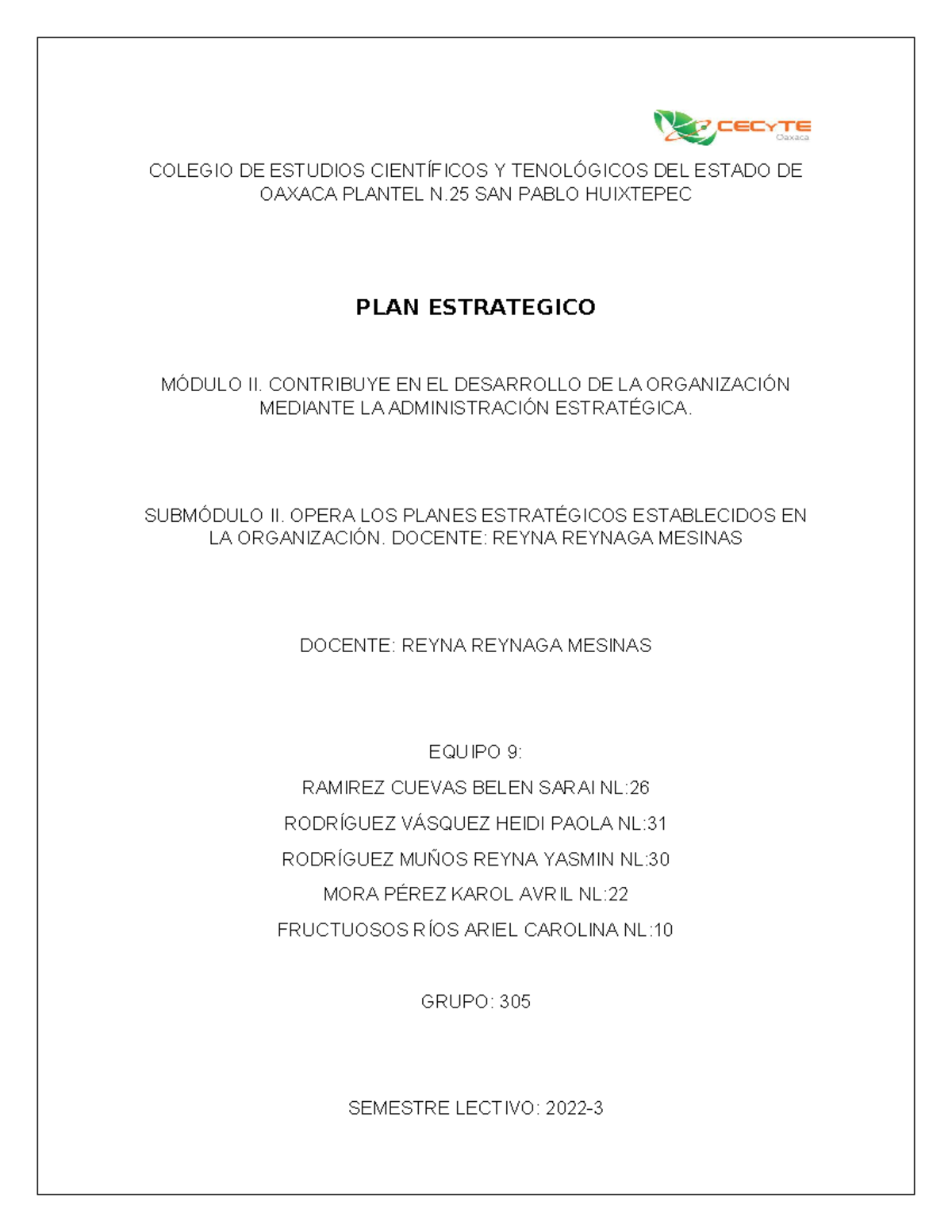 PLAN Estrategico 3 Parte - COLEGIO DE ESTUDIOS CIENTÍFICOS Y ...