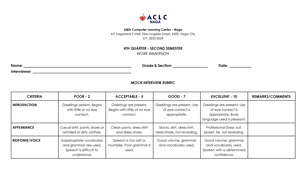 4th- Quarter-WORK- Immersion MOCK- Interview - AMA Computer Learning ...
