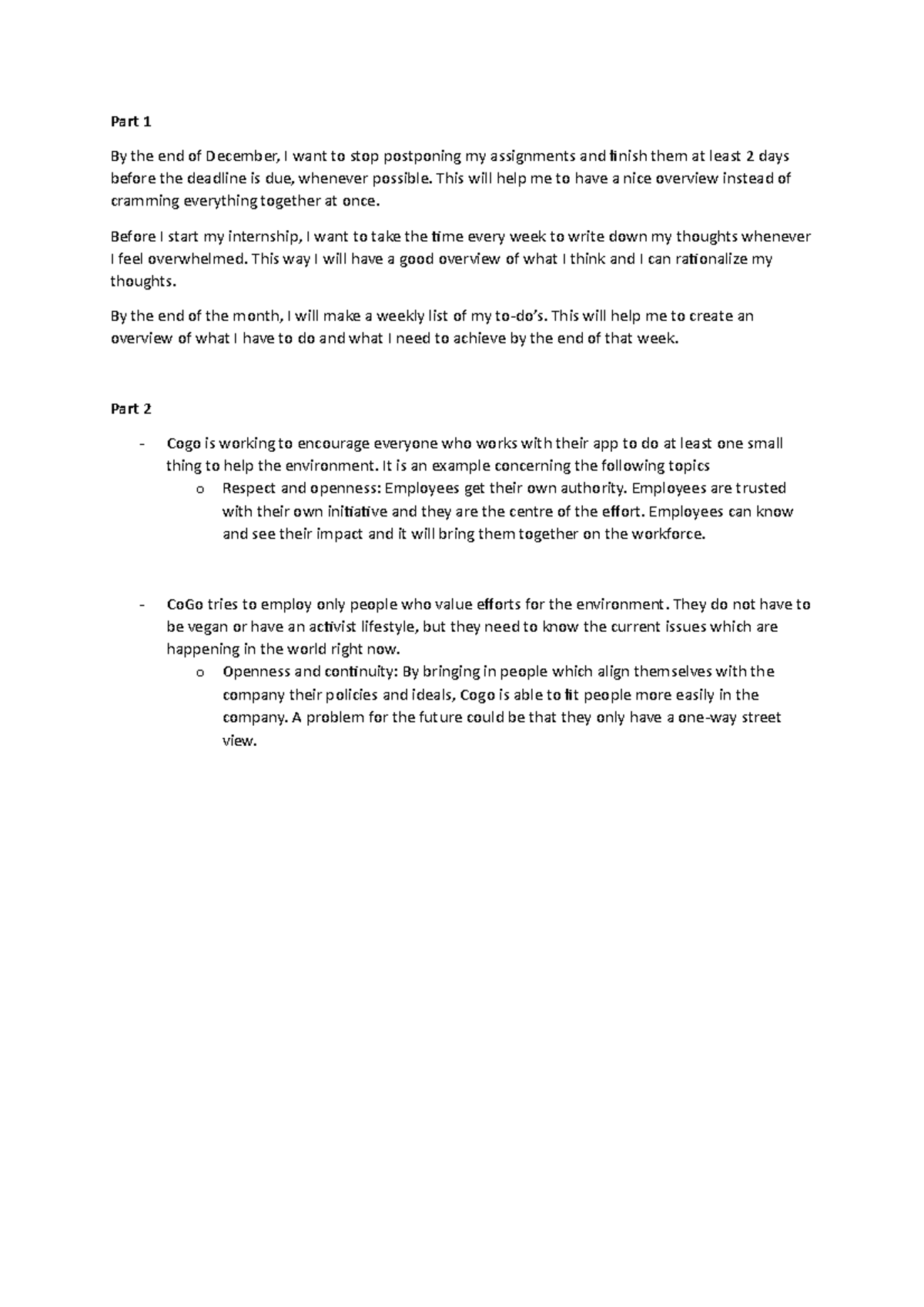 Assignment stress - Part 1 By the end of December, I want to stop ...