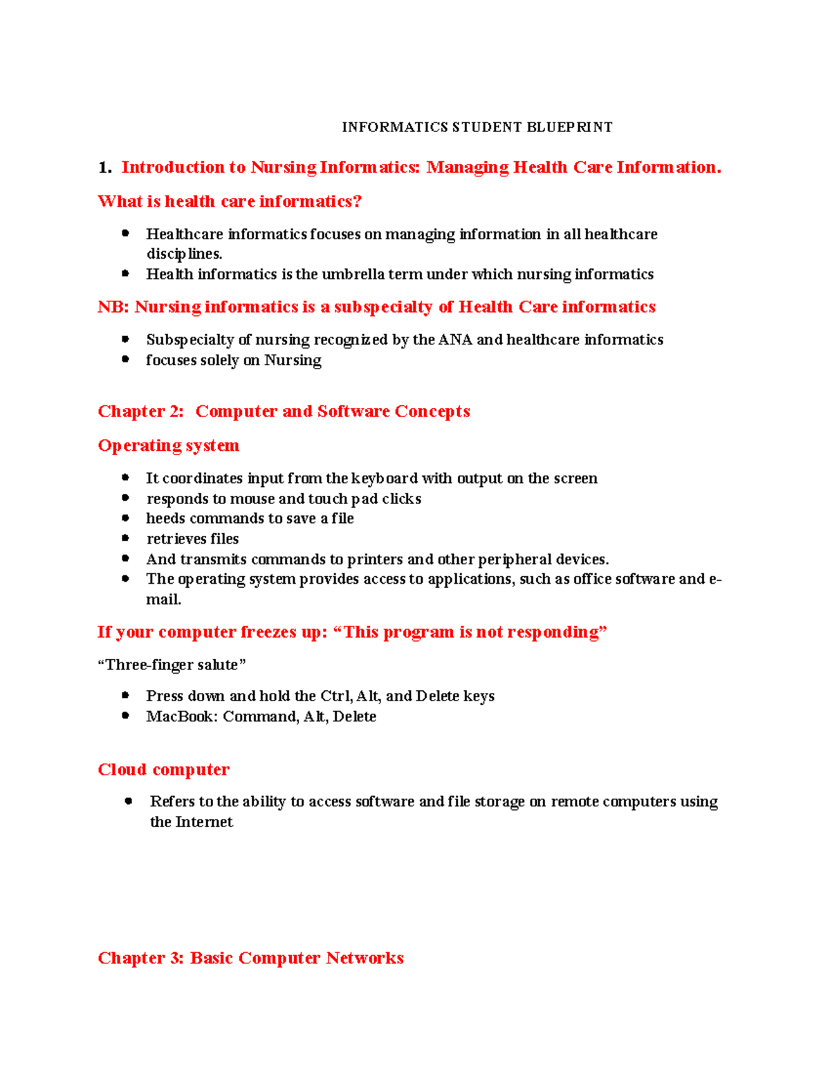 EXAM 1informatic Blueprint updated - INFORMATICS STUDENT BLUEPRINT 1 ...