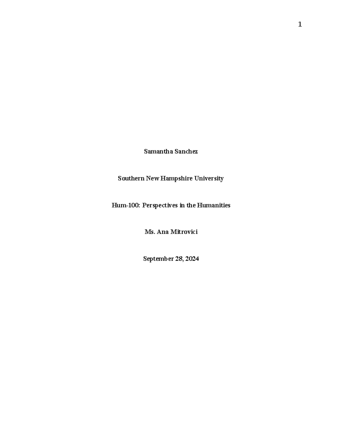 Hum-100 Module 4-2 Project Draft - Samantha Sanchez Southern New ...