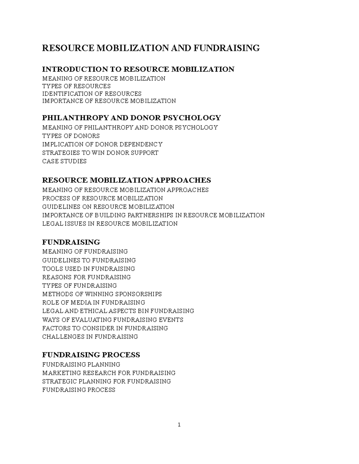 Resource Mobilization AND Fundraising MOD 2-1 - RESOURCE MOBILIZATION ...