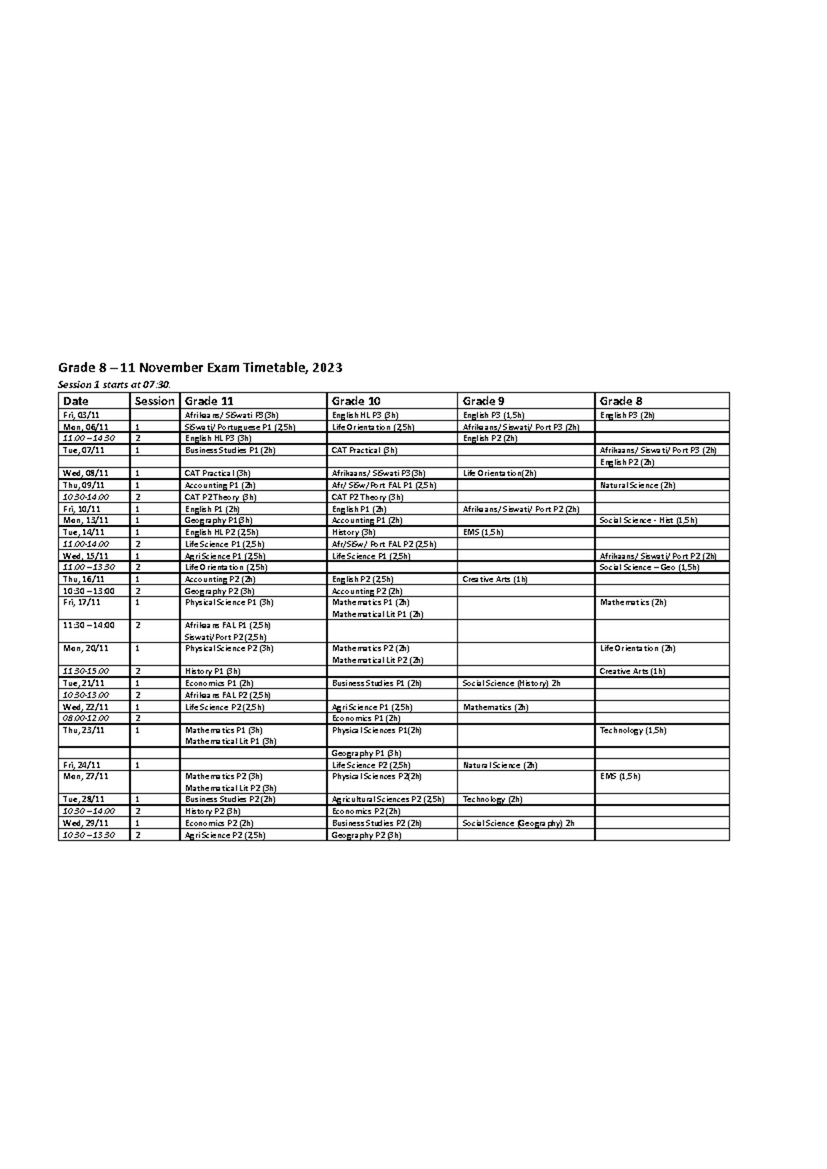 Screenshot 2023-11-07 at 06 - Grade 8 – 11 November Exam Timetable, 202 ...
