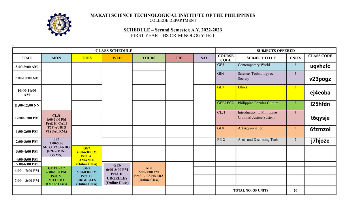 2nd Sem Sched - This will learned a lot. - MAKATI SCIENCE TECHNOLOGICAL ...