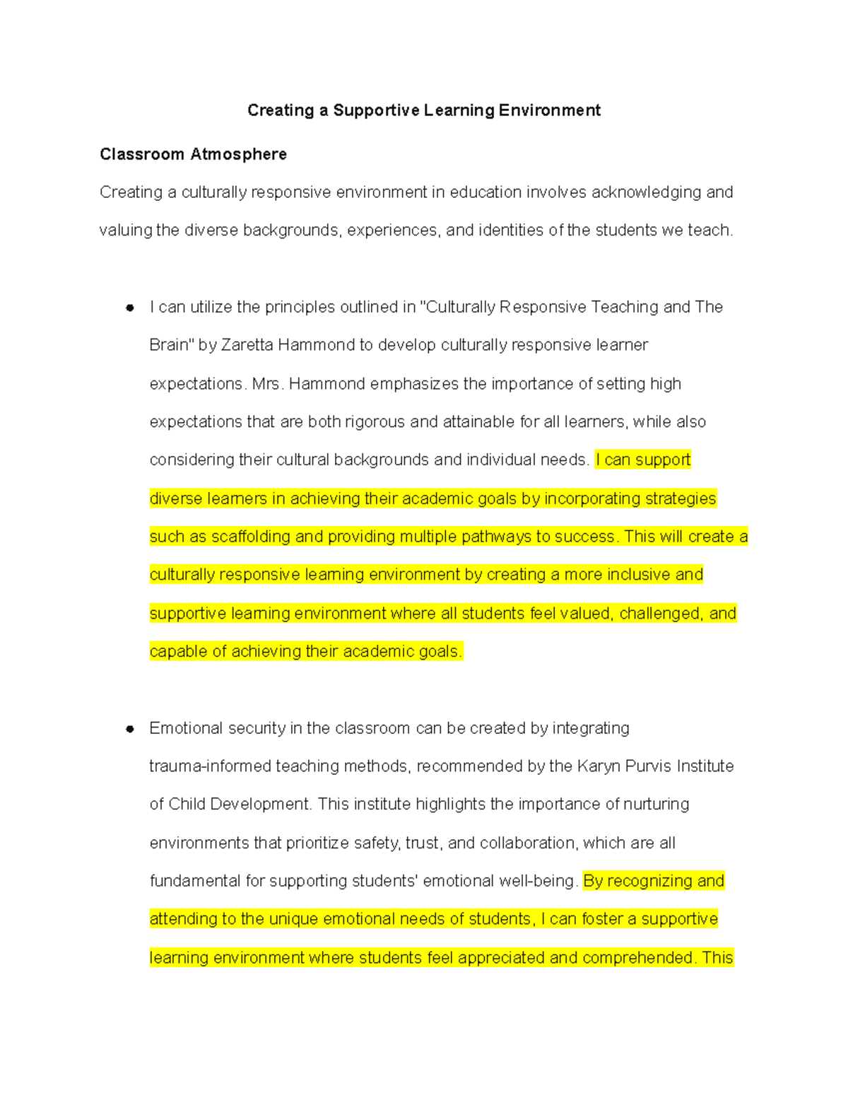 D186 Task 1 Creating a Supportive Learning Environment 2 - Creating a Supportive Learning - Studocu