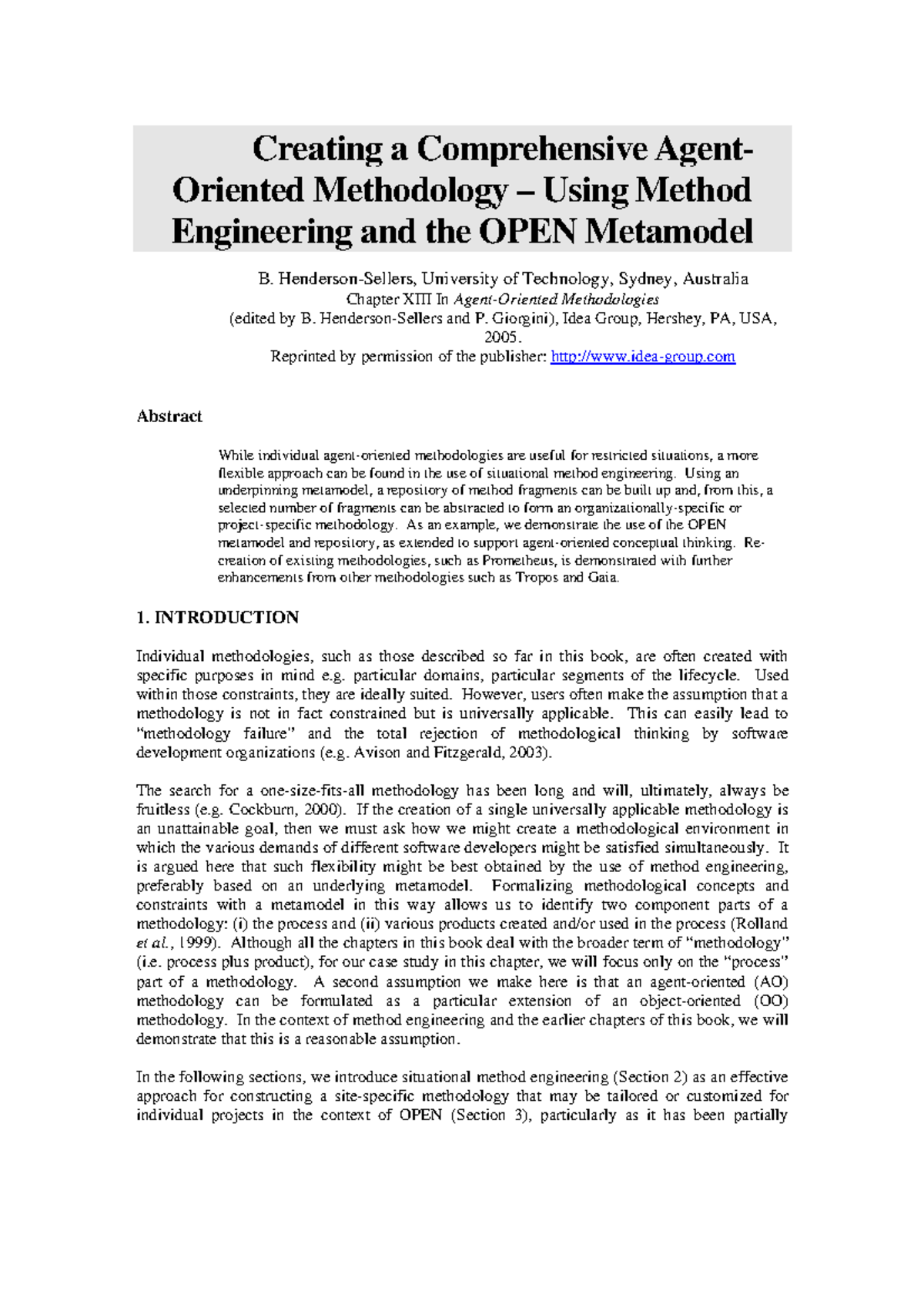 Creating a Comprehensive Agent-sme - Creating a Comprehensive Agent- Oriented Methodology ...