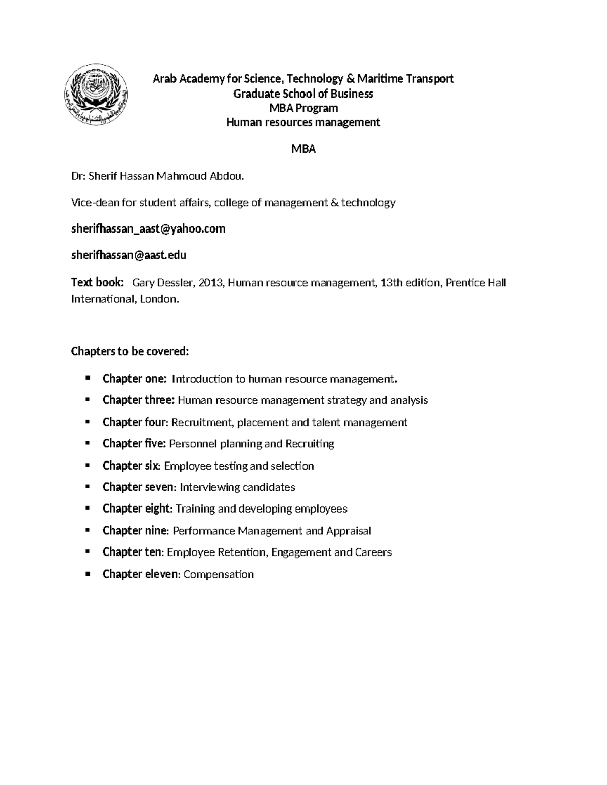 Course outline MBA - MBA - Arab Academy for Science, Technology ...