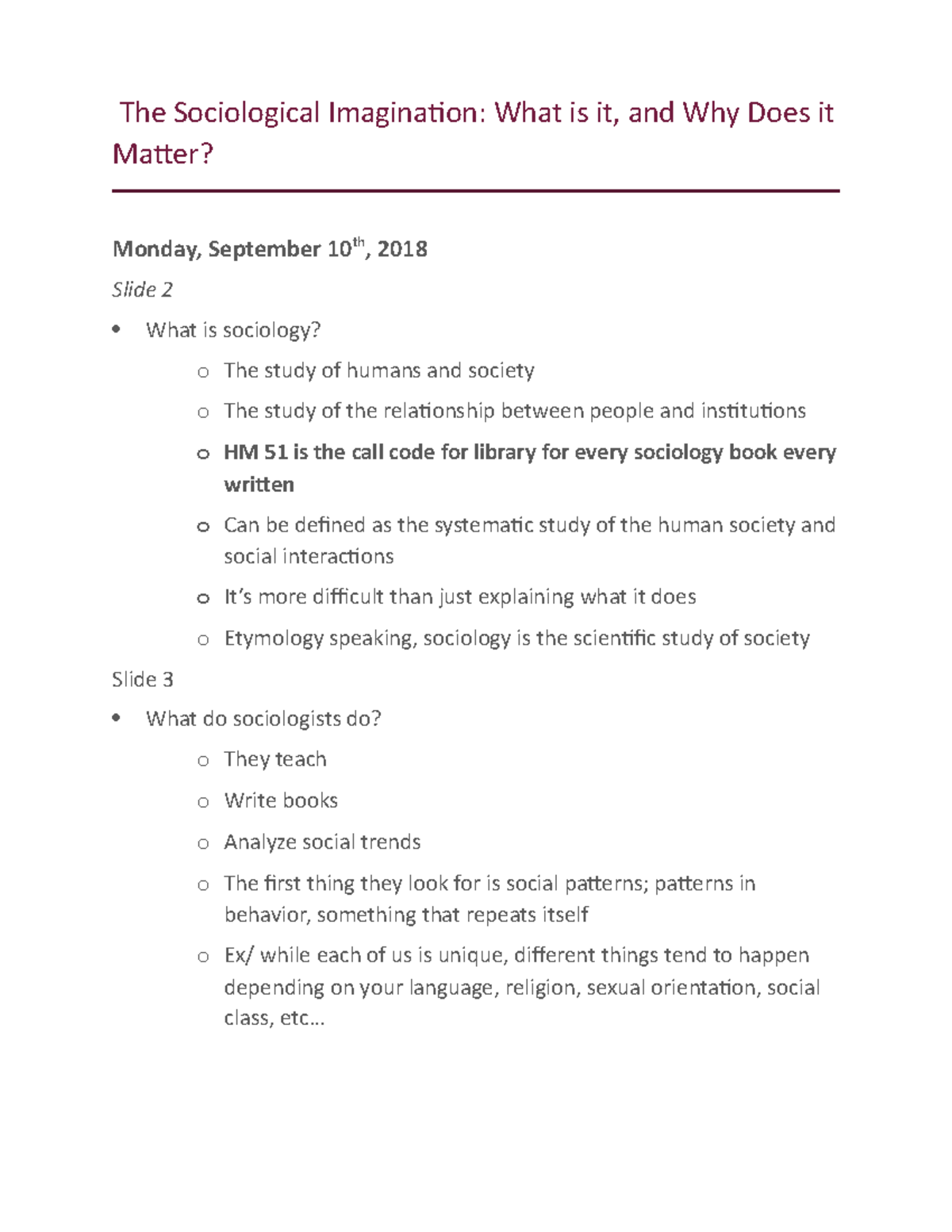 Class Notes for Midterm 1 - The Sociological Imagination: What is it ...