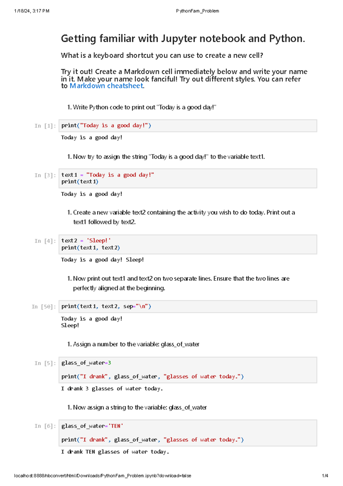 Python Fam Problem 1 - Getting familiar with Jupyter notebook and ...