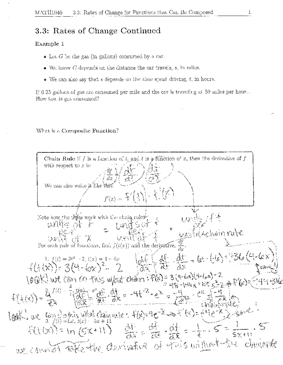 3 3class Solutions - MATH1046 3: Rates of Change for Functions that Can ...