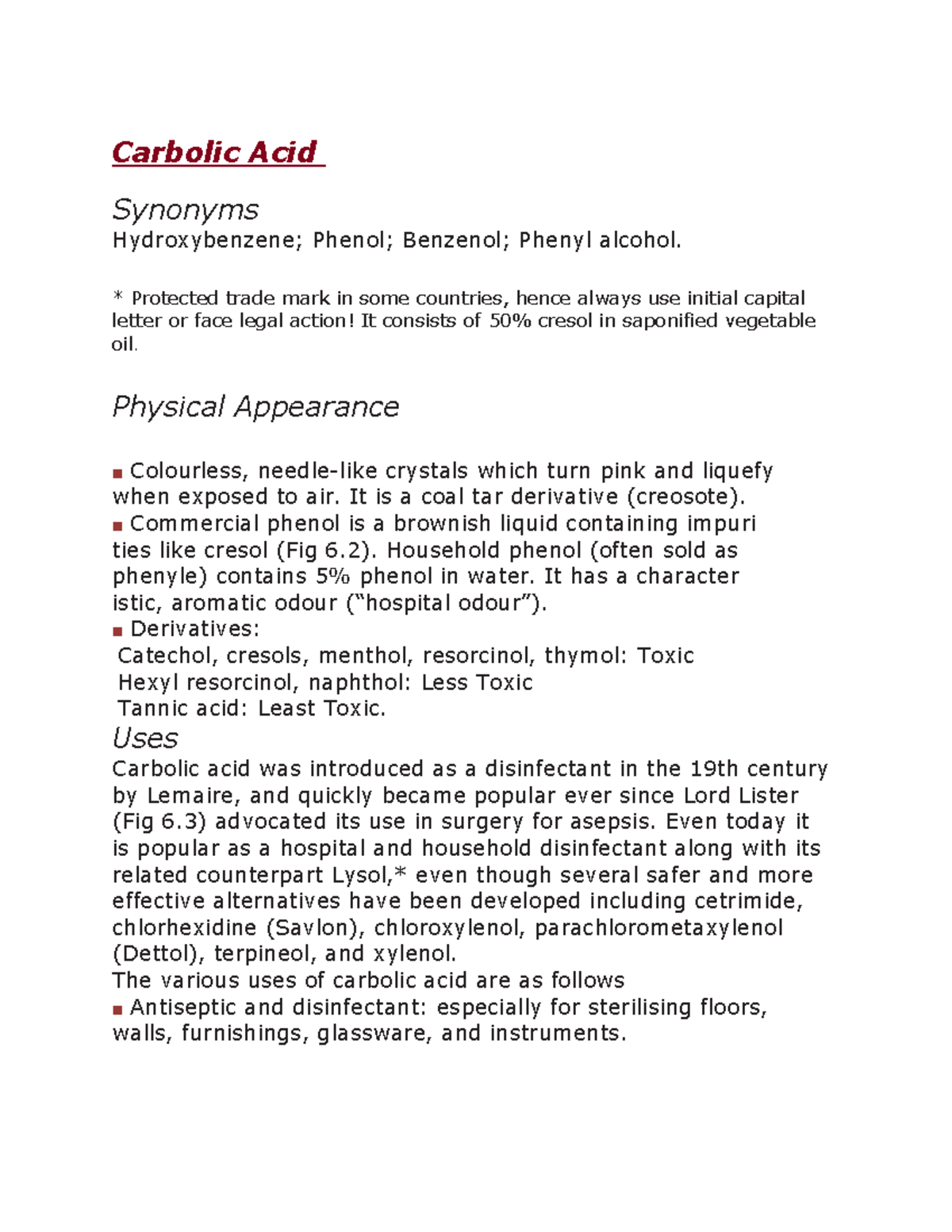 Carbolic Acid - Carbolic Acid Synonyms Hydroxybenzene; Phenol; Benzenol ...
