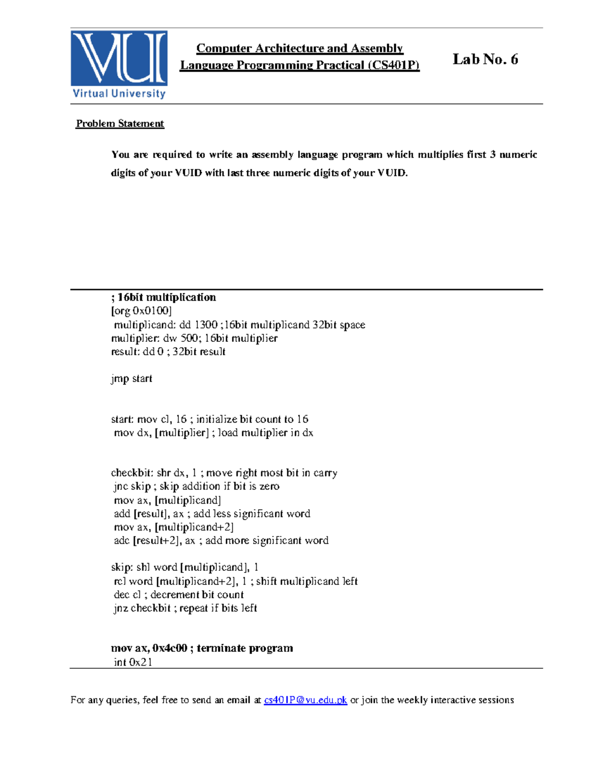 Lab No. 6 for exam preparations for 2024/2025 - Computer Architecture ...