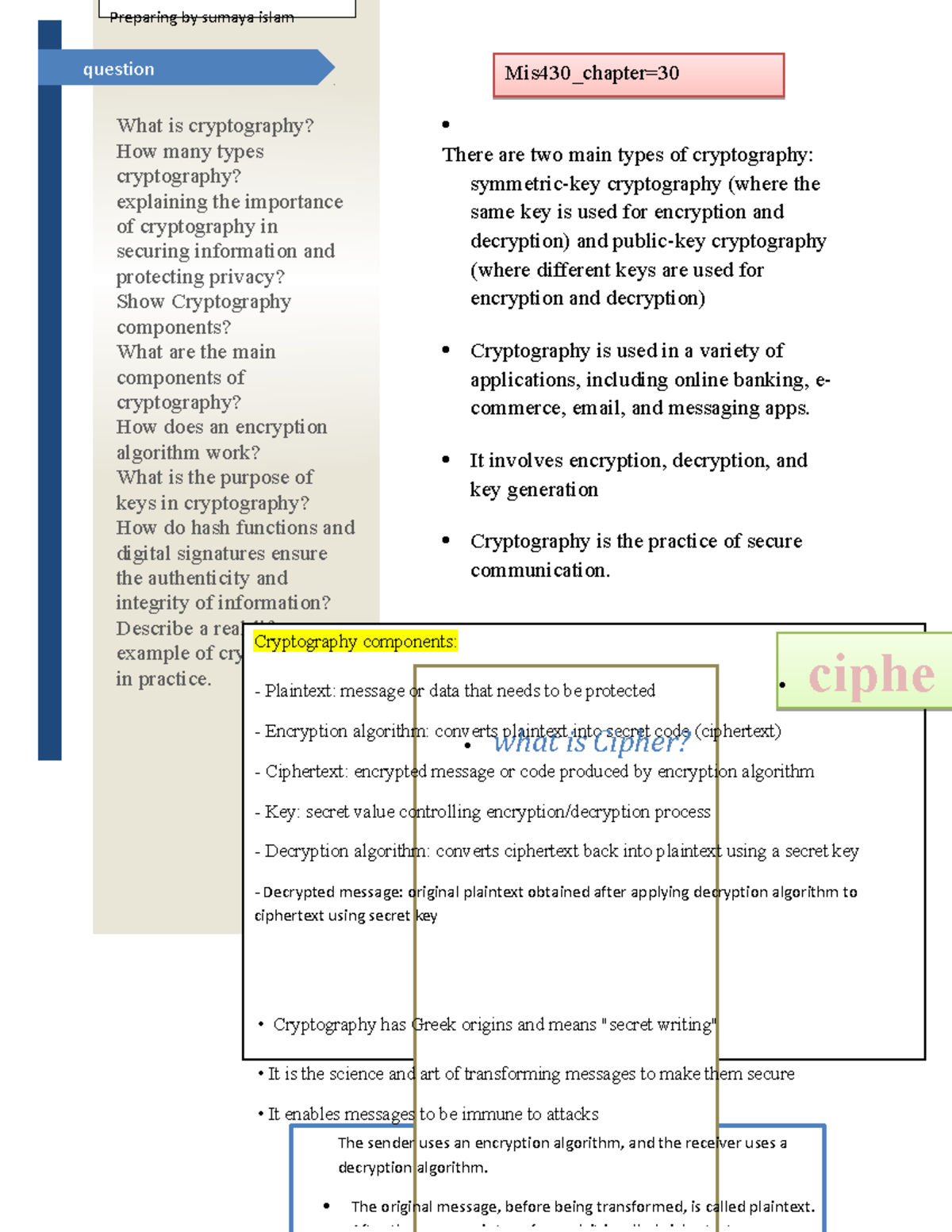 Cryptography notes - There are two main types of cryptography ...