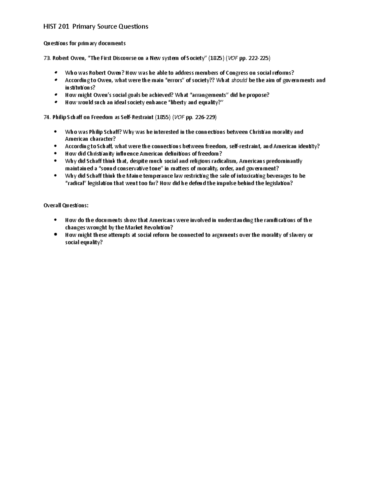Questions for Improvement primary documents - HIST 201 Primary Source ...