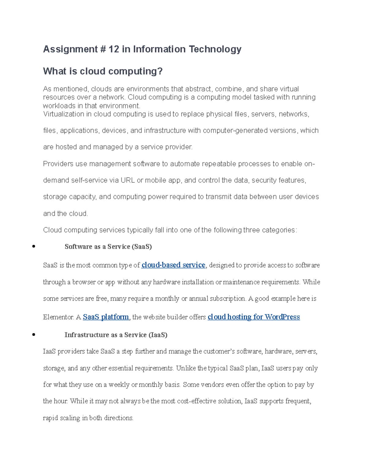 Assignment # 12 What is cloud computing - Assignment # 12 in Information Technology What is ...