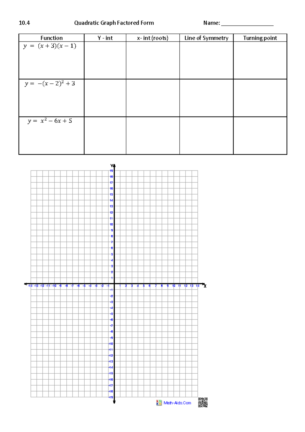 03 Quadratic Function - notes - 1 0 Quadratic Graph Factored Form Name