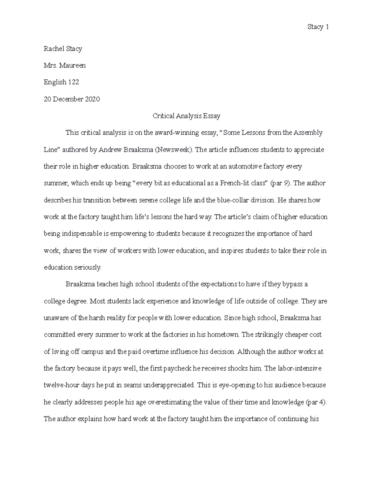 ENG 122 8-4 Final Essay Submission - Rachel Stacy Mrs. Maureen English ...
