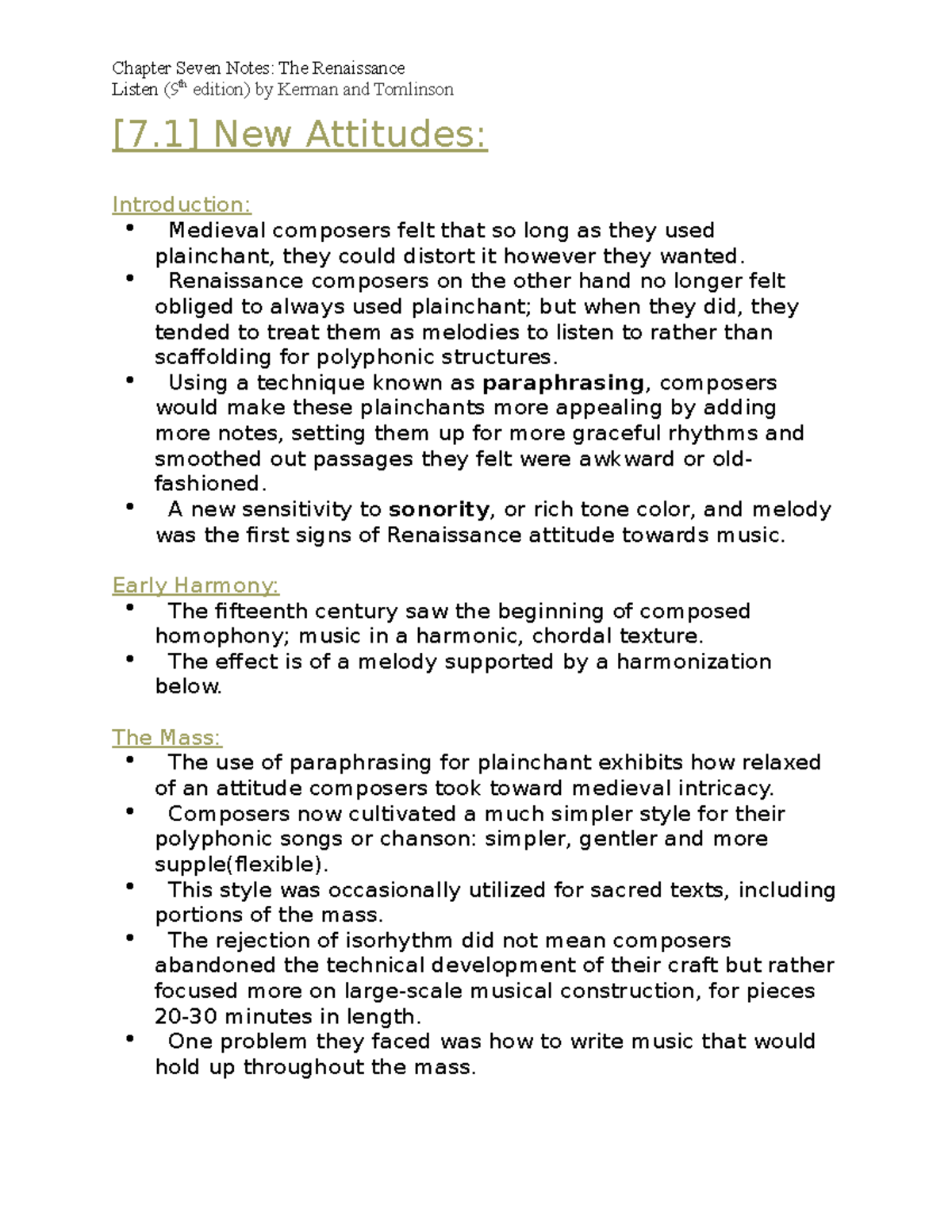 Chapter Seven: The Renaissance - Listen (9th edition) by Kerman and ...