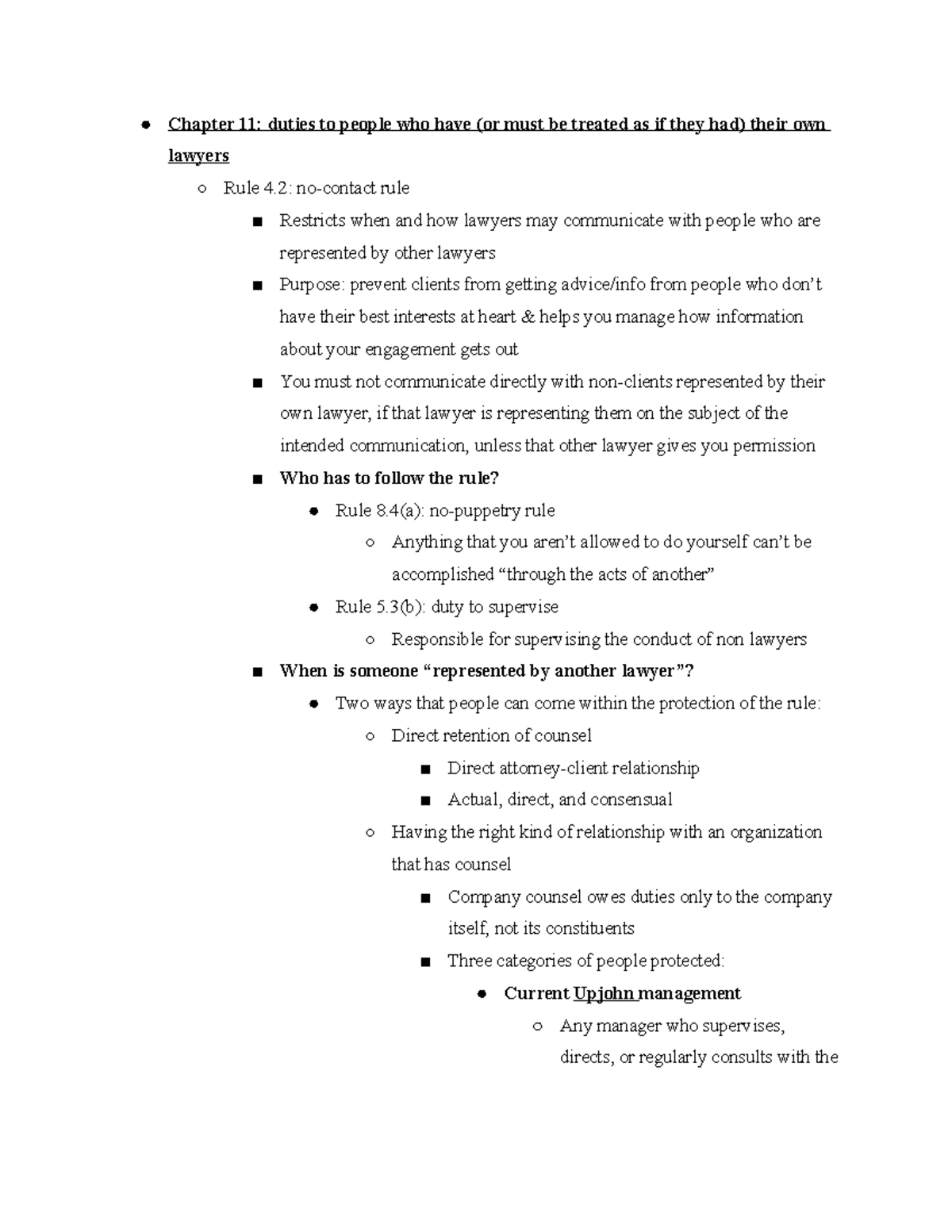 PR- Duties to People Represented by Counsel - Chapter 11: duties to ...
