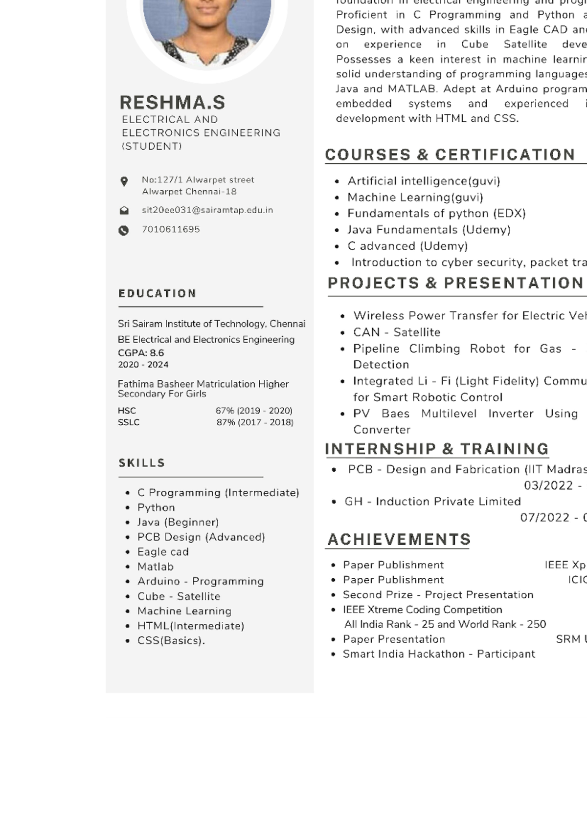 Reshma S new - ntg - Electrics and electronic engineering - Studocu