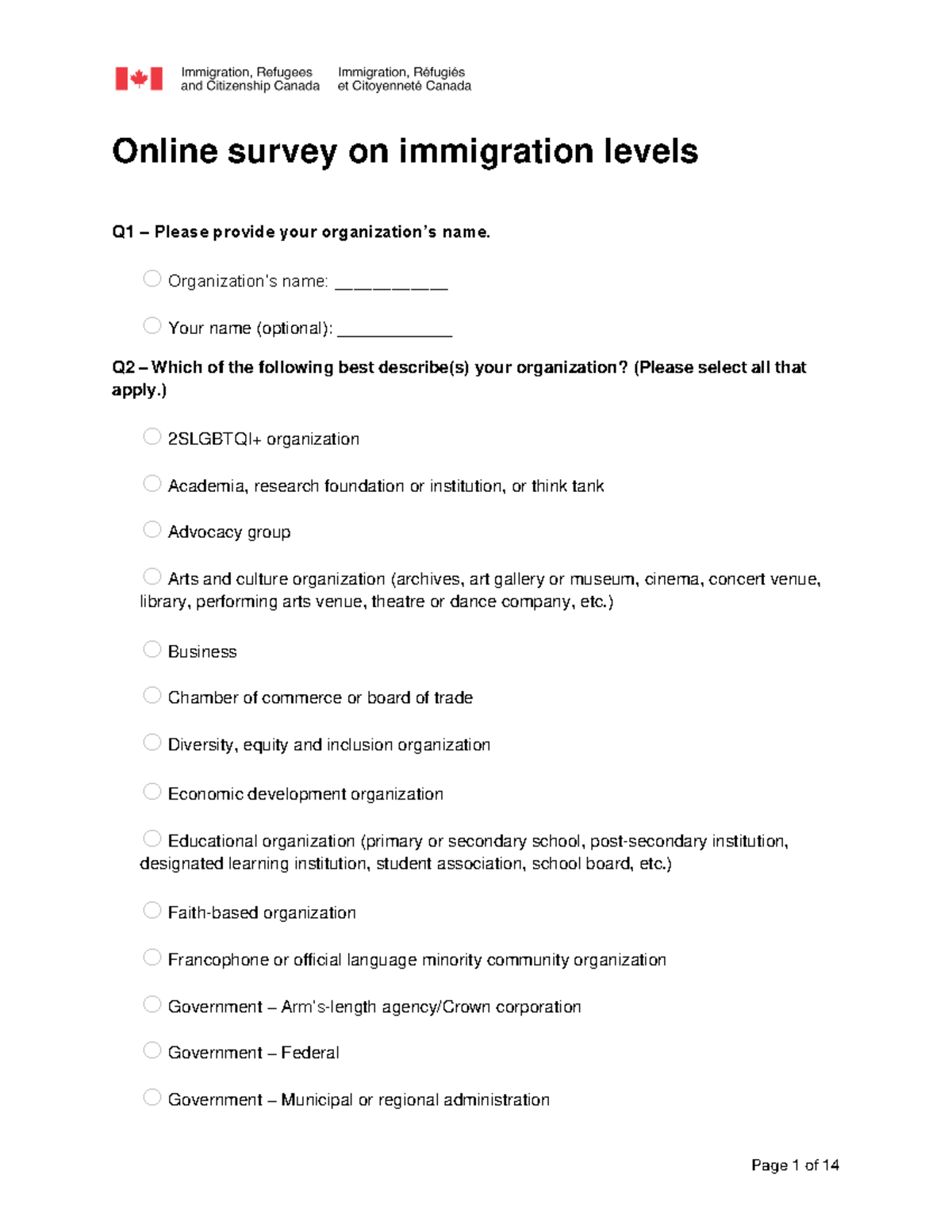 Survey immigration levels 2024 - Online survey on immigration levels Q1 ...