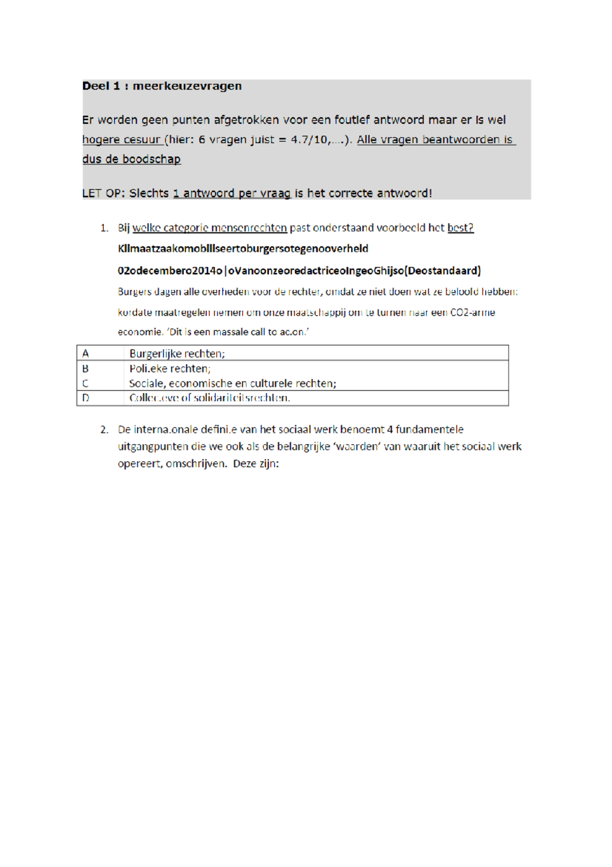 Proefexamen voorbeeld - Inleiding sociaal werk - Studocu