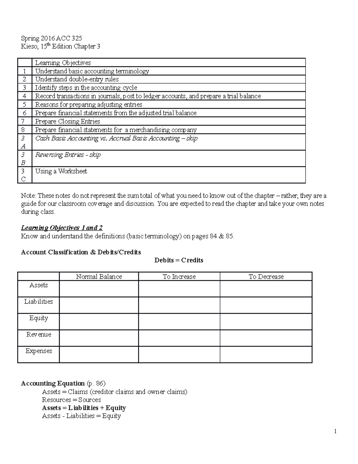 Spring 2016 ACC 325 Chapter 3 notes - Spring 2016 ACC 325 Kieso, 15th ...