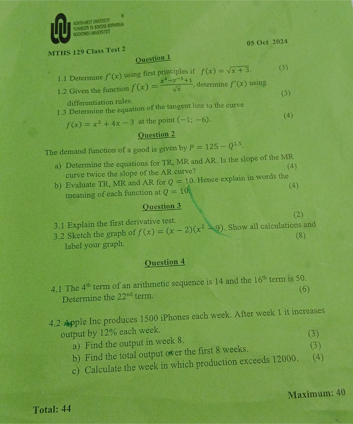 Class test 2 (2nd semester) - ee f NORTHANEST UNIVERSITY f) VUNIBEST YA ...