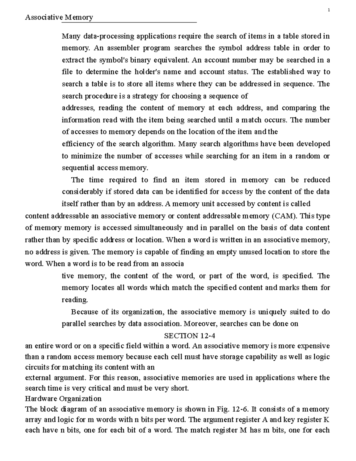 Associative Memory - 1 Associative Memory Many data-processing ...