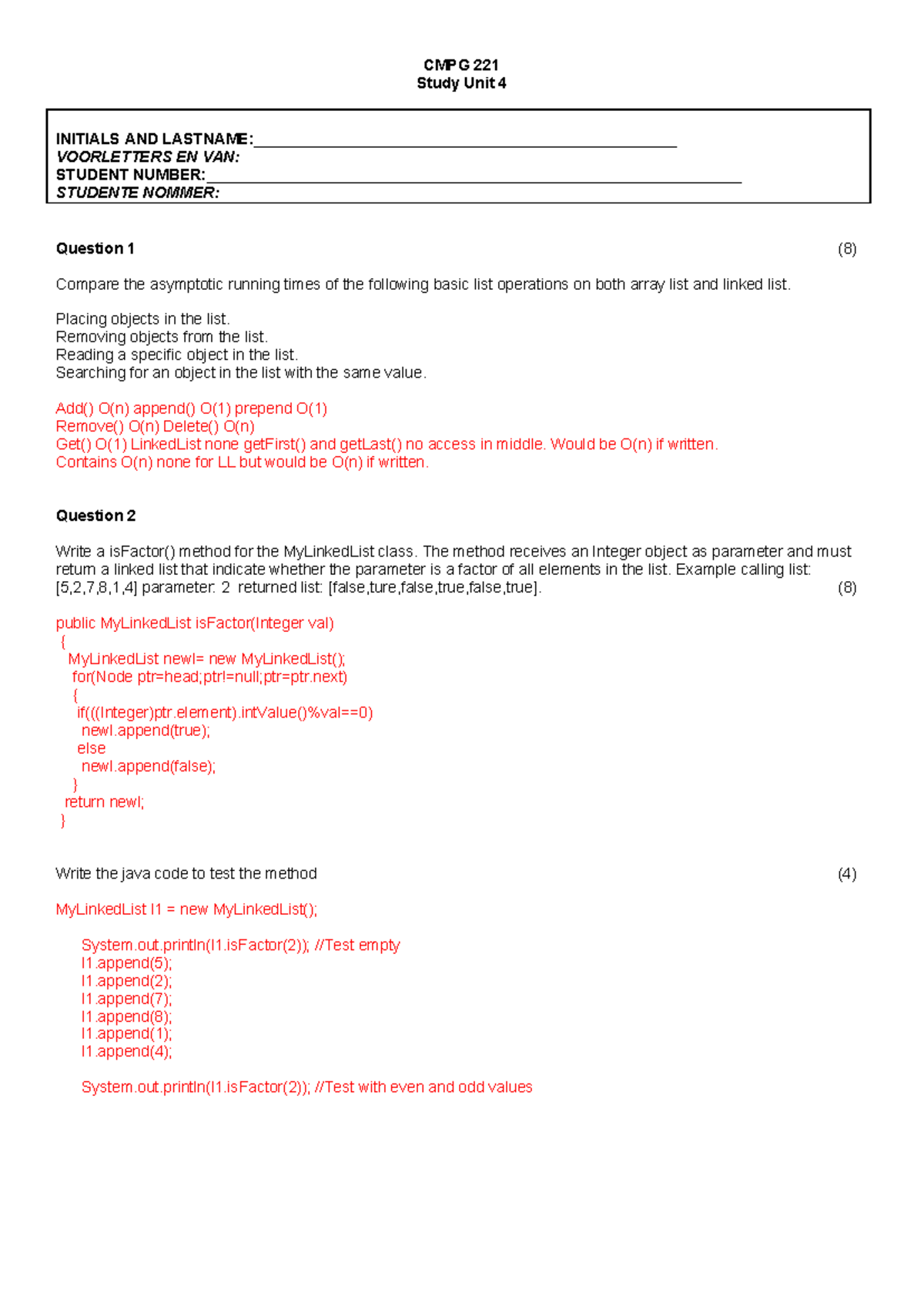 Semester Test 2 SU4 g1 memo - CMPG 221 Study Unit 4 INITIALS AND - Studocu