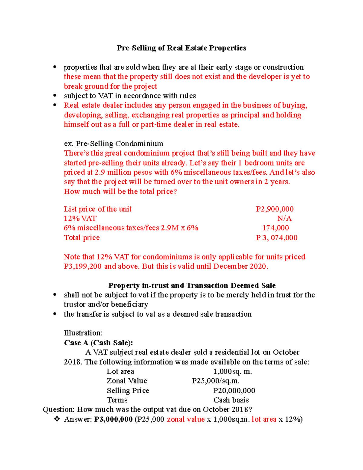 Notes 02 - Pre-Selling of Real Estate Properties properties that are ...