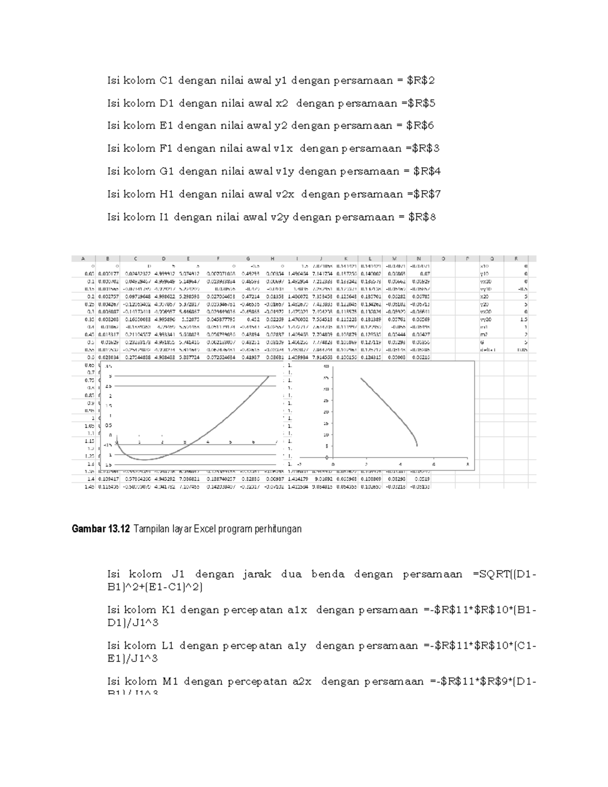 Catatan Fisika Dasar I (263) - Isi kolom C1 dengan nilai awal y1 dengan persamaan = $R$ Isi ...