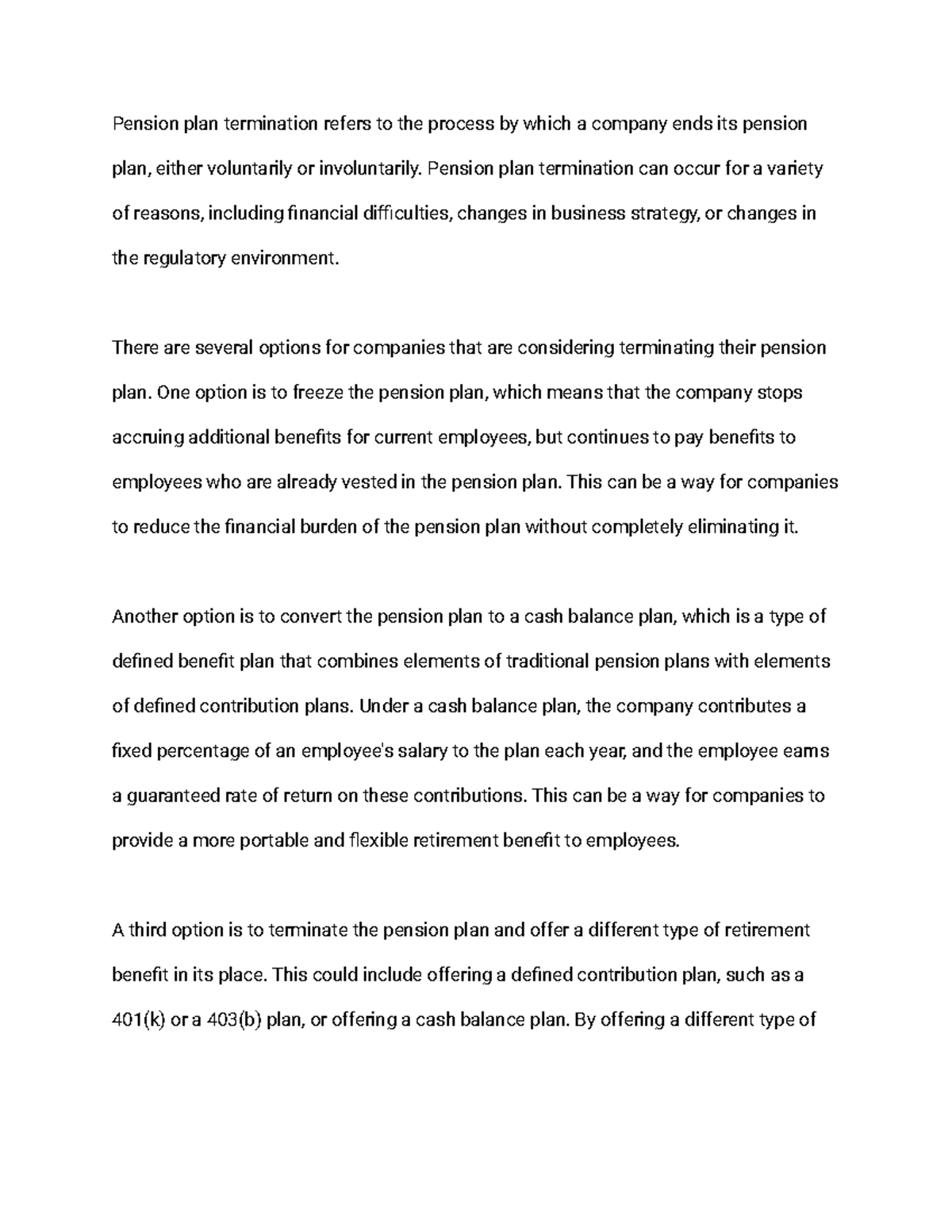 18. Pension plan termination - Pension plan termination can occur for a ...