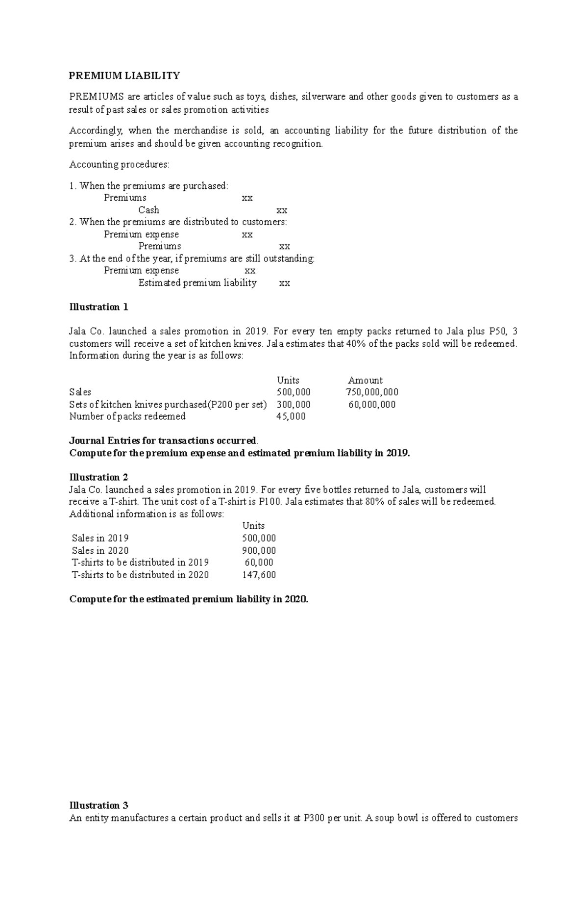 Premium Liability - MY NOTES - PREMIUM LIABILITY PREMIUMS are articles ...