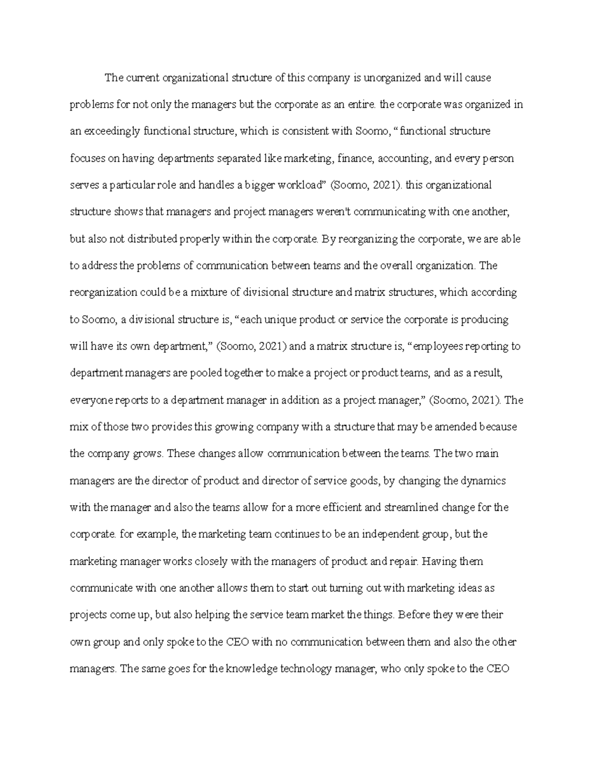 Module Six Assignment - The current organizational structure of this ...