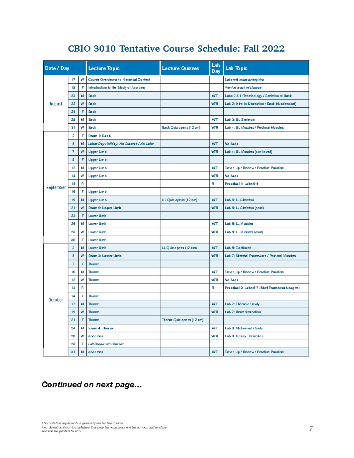 3010 Syllabus Fall 2022 - Continued on next page... ) This syllabus ...