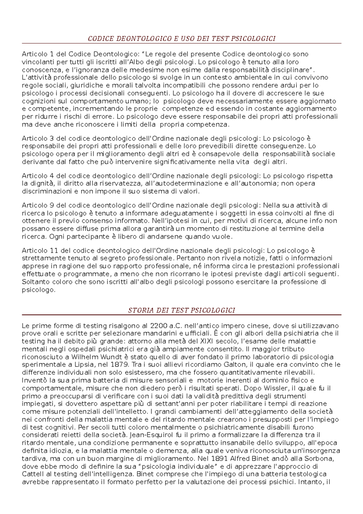 Teorie e tecniche dei test - CODICE DEONTOLOGICO E USO DEI TEST ...