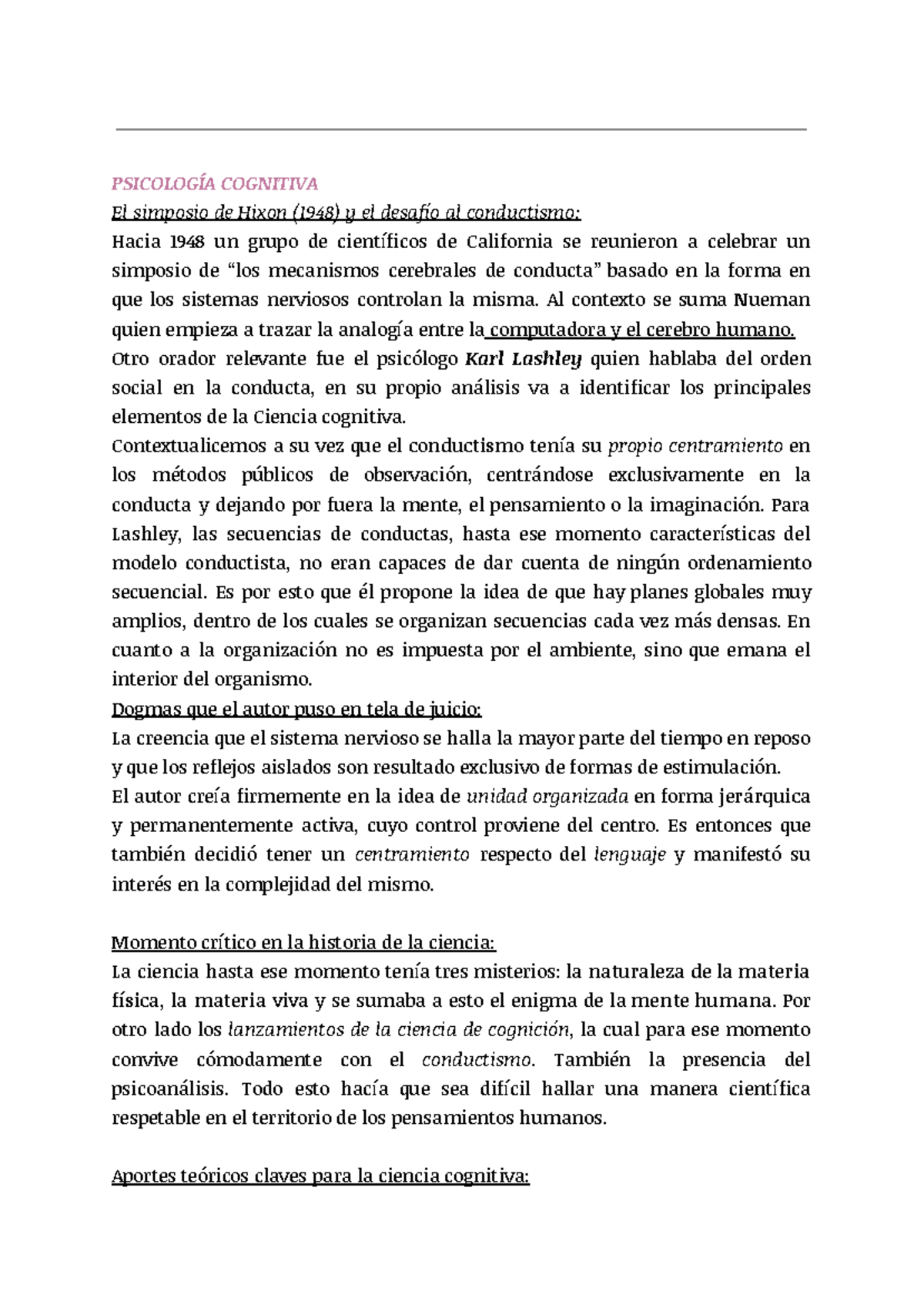 Corrientes 2 Cuatri - Psicologia cognitiva - PSICOLOGÍA COGNITIVA El ...