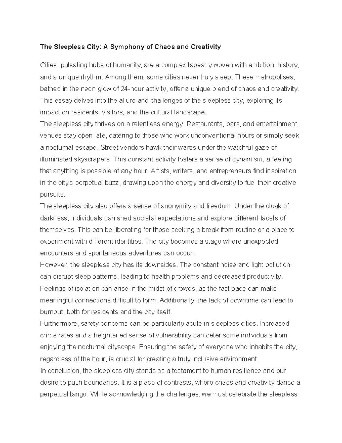 The Sleepless City - Essay - The Sleepless City: A Symphony of Chaos ...