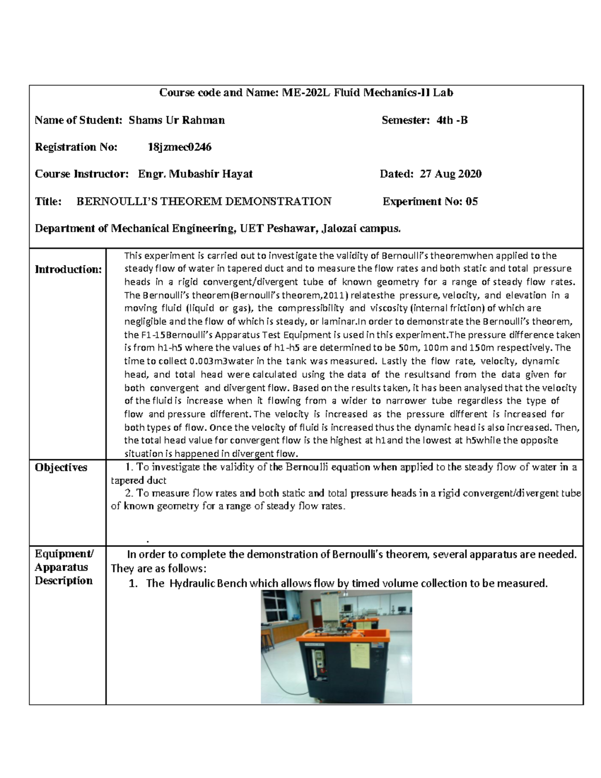 Experiment For Bernoulis Theoram Demostrations Warning Tt Undefined Function 32 Warning Tt