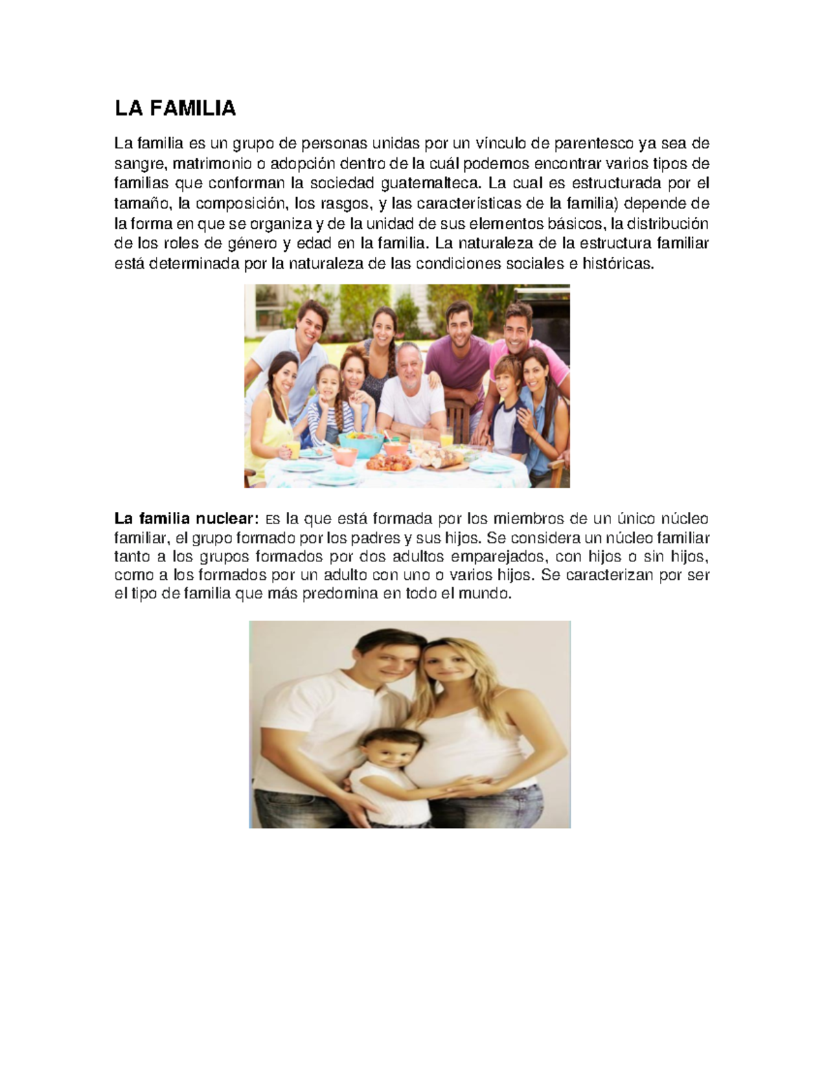 LA Familia - tarea - LA FAMILIA La familia es un grupo de personas ...