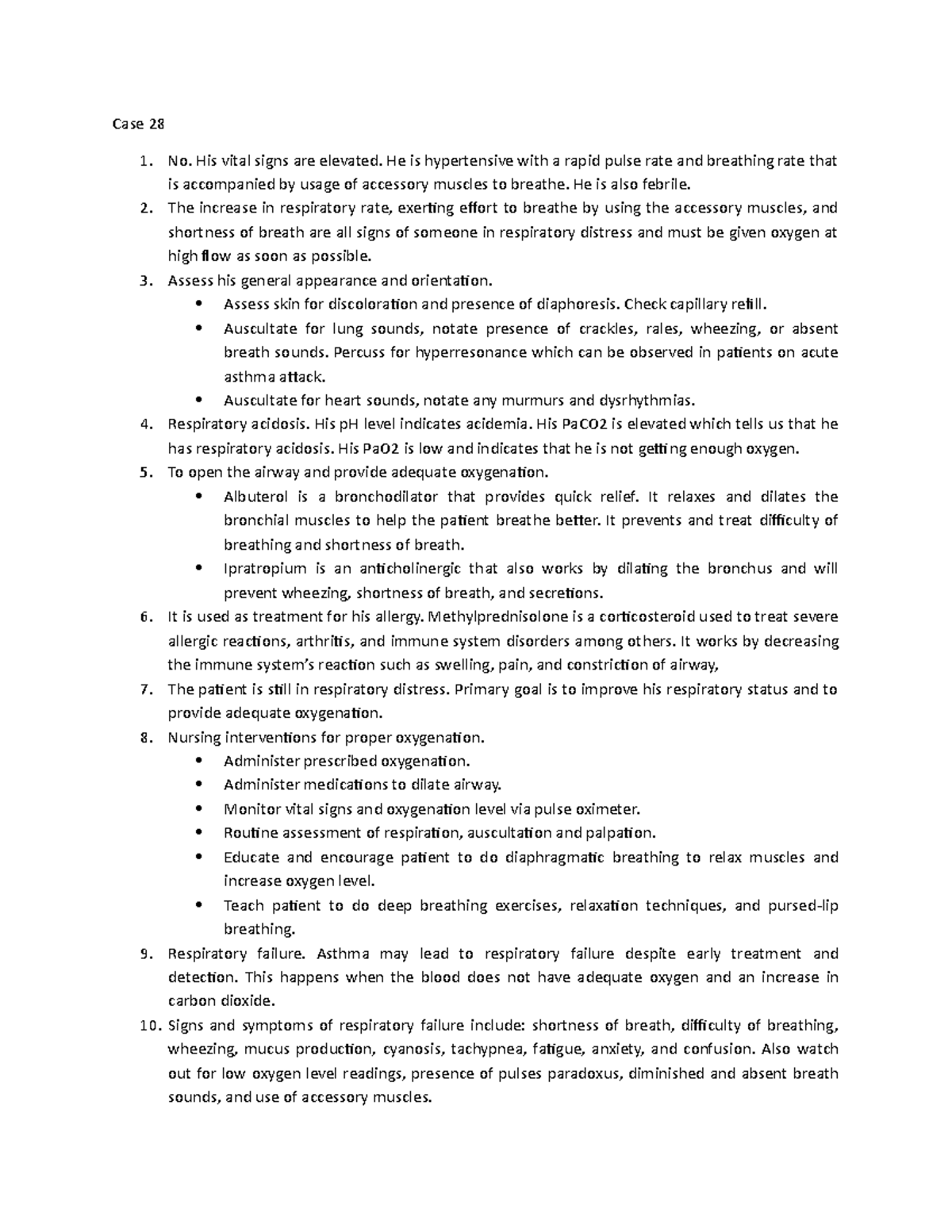 Case 28 - from critical reasoning textbook - Case 28 No. His vital ...