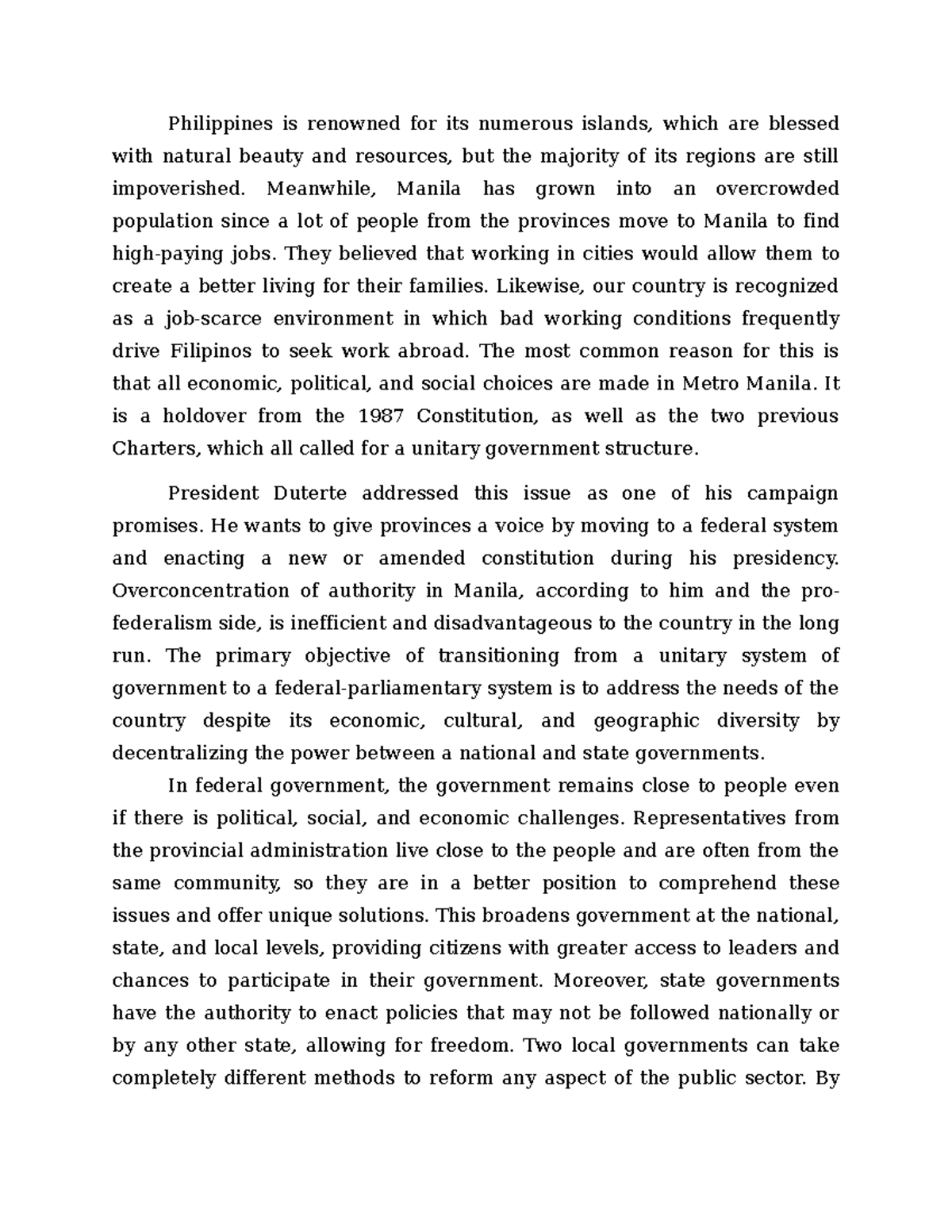Position paper - Philippines is renowned for its numerous islands ...