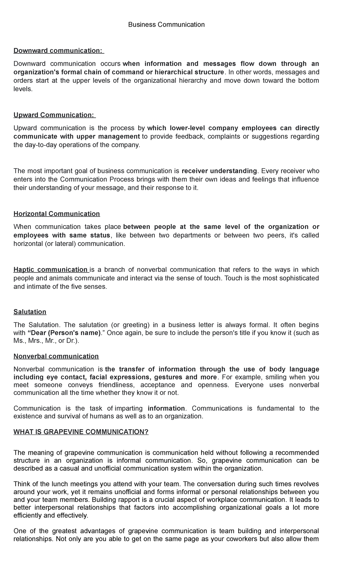Business Communication Notes - Business Communication Downward ...