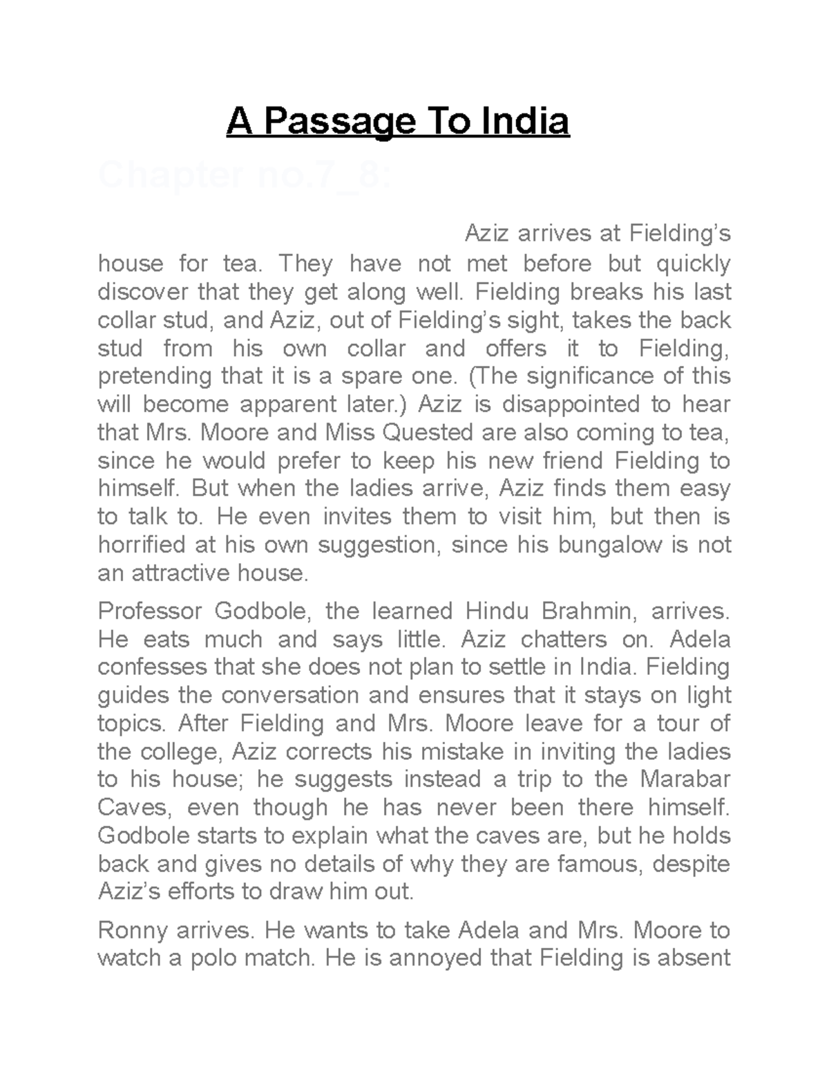 A passage to indai 7 to 8 - Grade: A/English essay/English/Essay/Novel ...
