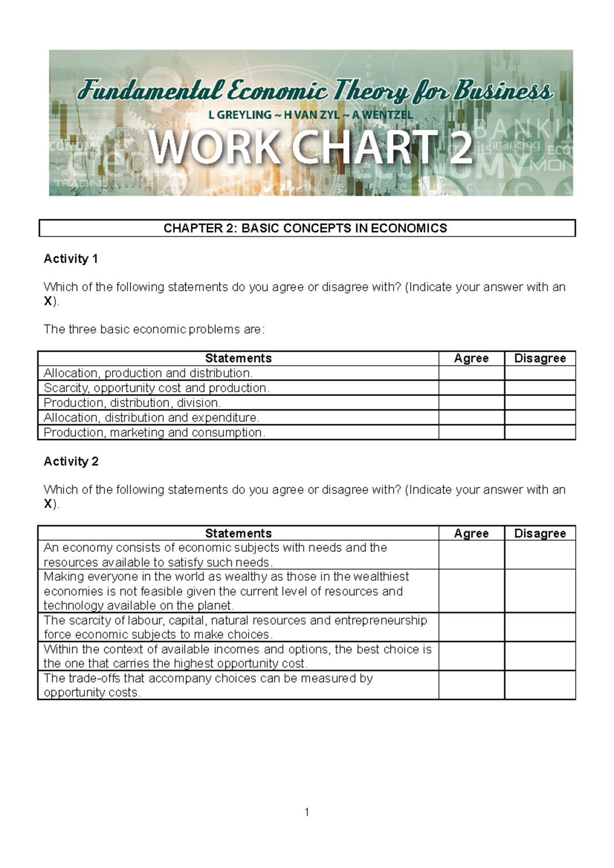 Work-Chart 2 - CHAPTER 2: BASIC CONCEPTS IN ECONOMICS Activity 1 Which of the following ...