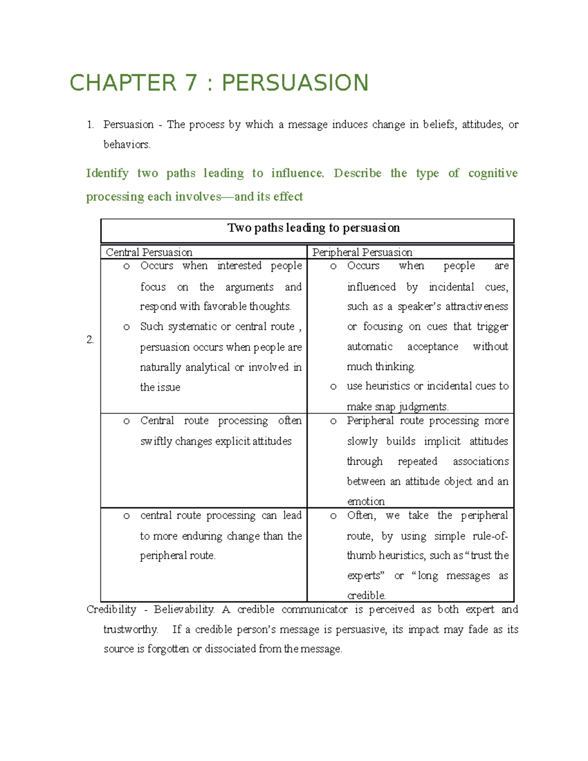 Chapter 7 Persuasion - CHAPTER 7 : PERSUASION Persuasion - The process ...