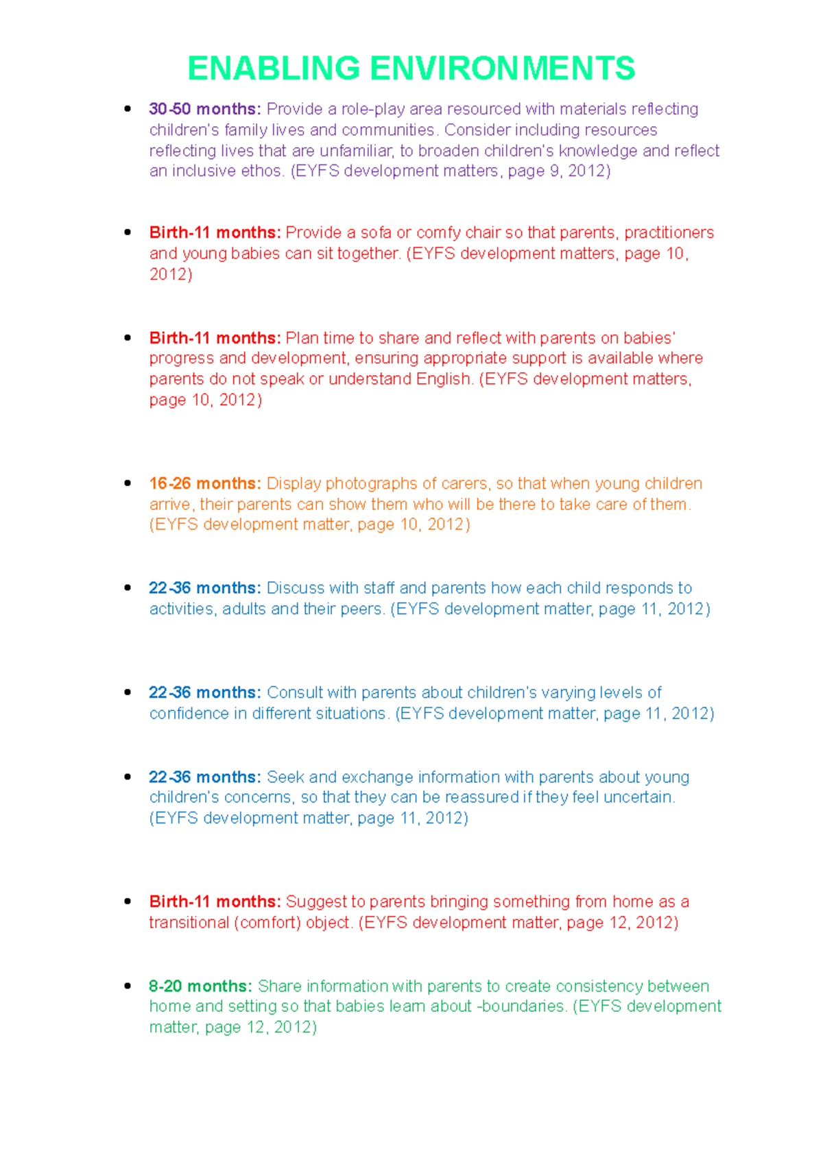 enabling environments - ENABLING ENVIRONMENTS 30-50 months: Provide a ...