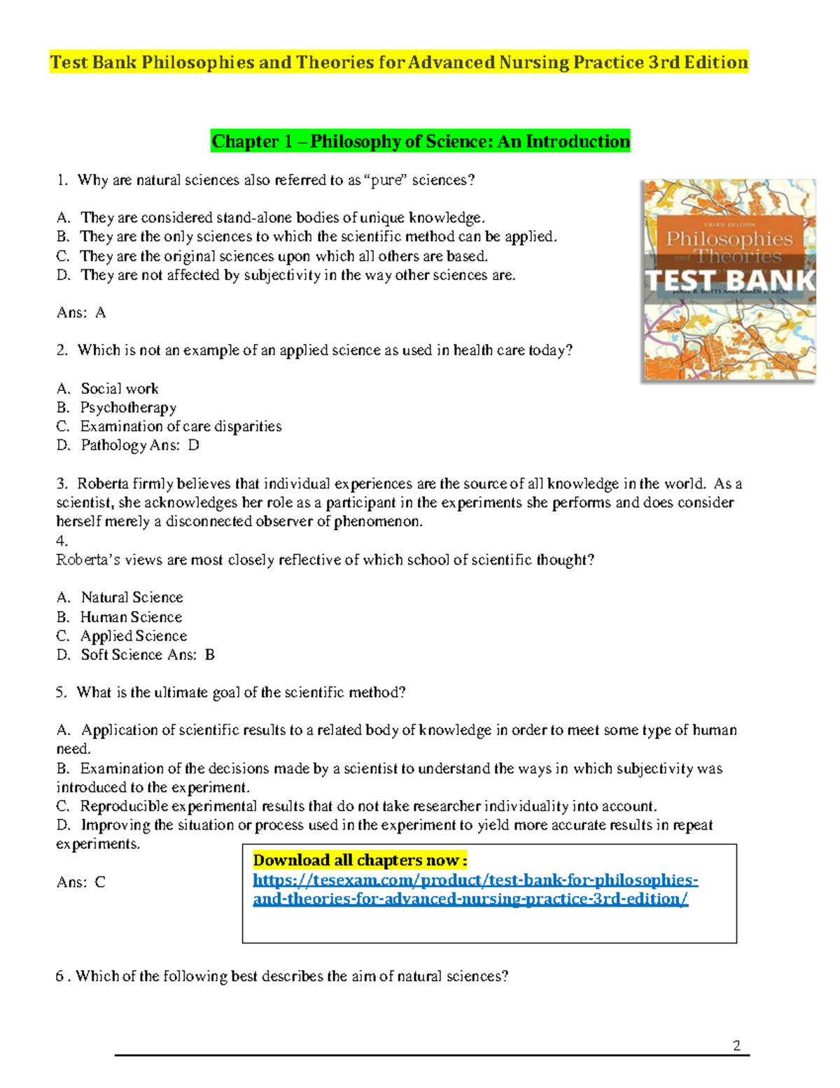 Test Bank For Philosophies and Theories for Advanced Nursing Practice ...
